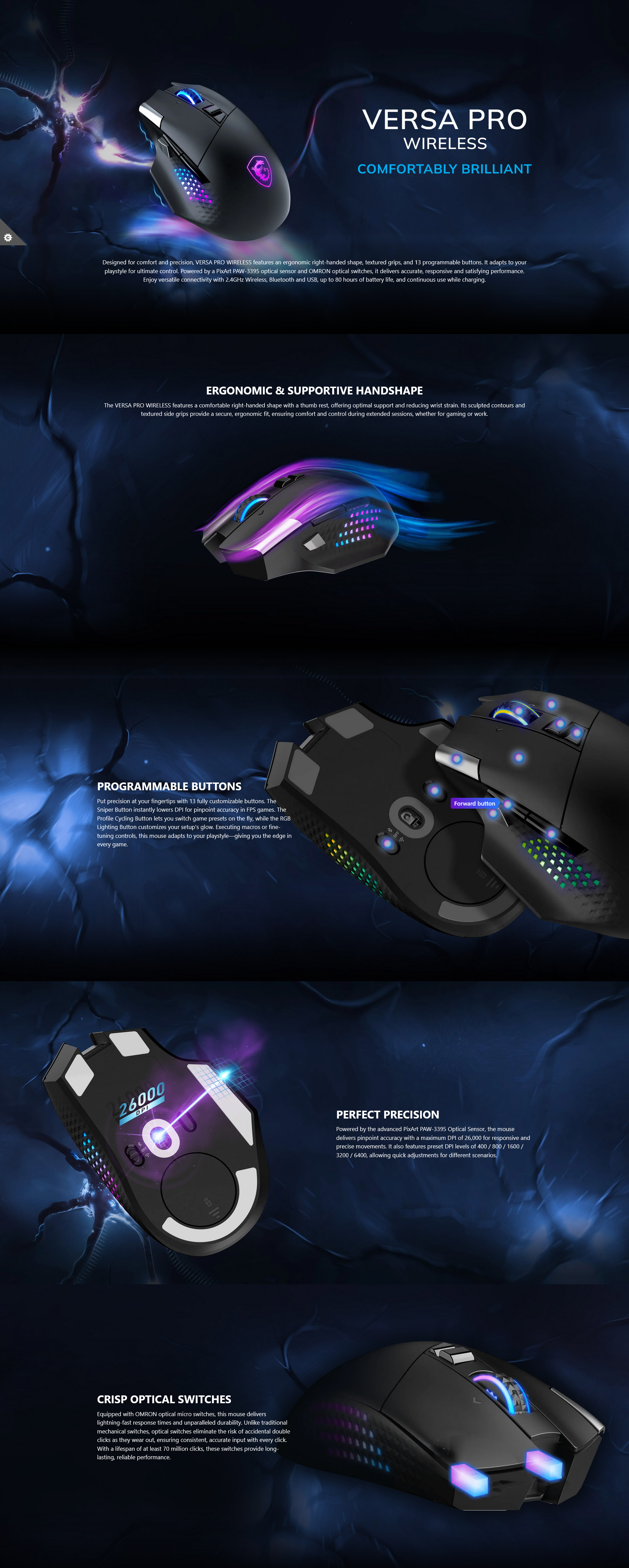 MSI VERSA PRO Wireless RGB Optical Gaming Mouse - Black - VERSA PRO ...