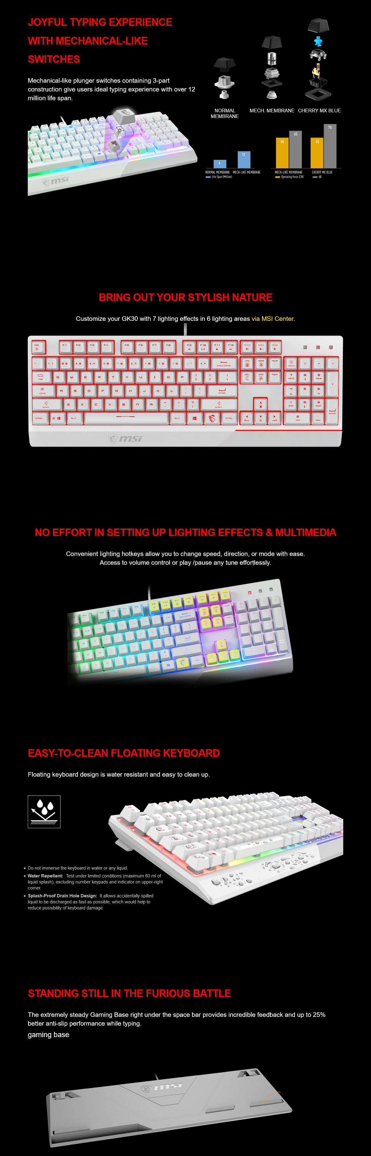 MSI Vigor GK30 RGB White Gaming Mechanical Keyboard - Plunger Switches ...