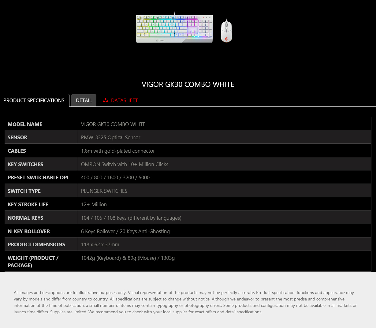 MSI Vigor GK30 RGB Wired Gaming Keyboard & Mouse Combo - VIGOR GK30 ...