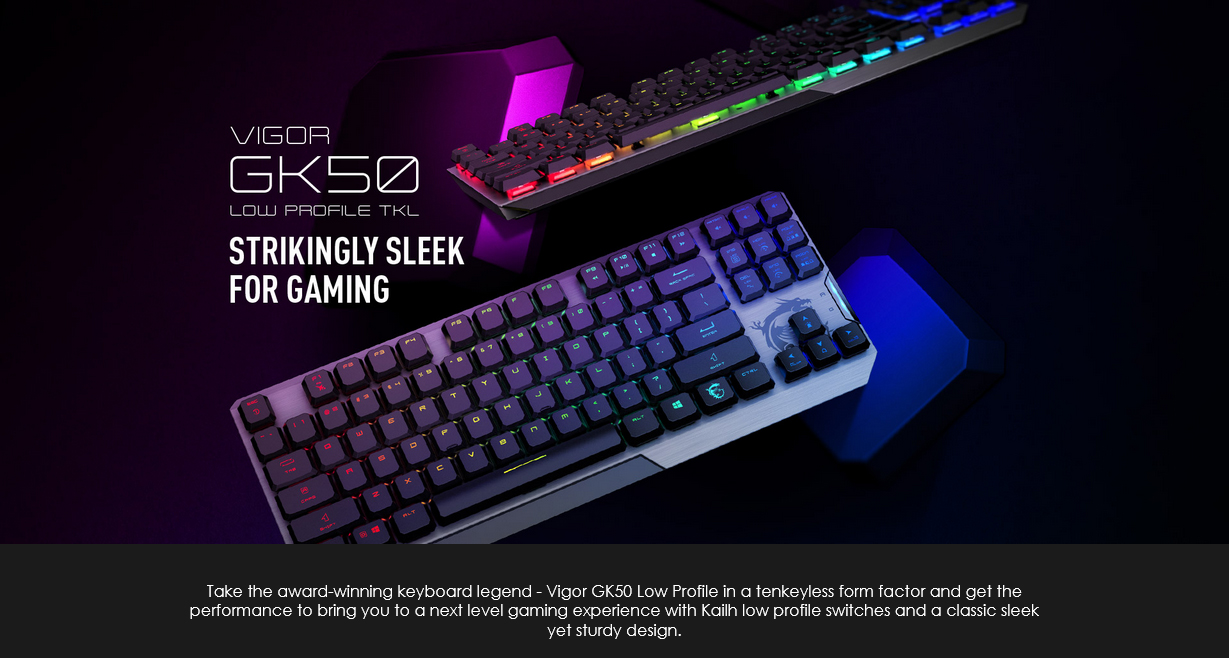 MSI Vigor GK50 TKL RGB Low Profile Mechanical Gaming Keyboard - Kailh LP White Clicky - VIGOR ...