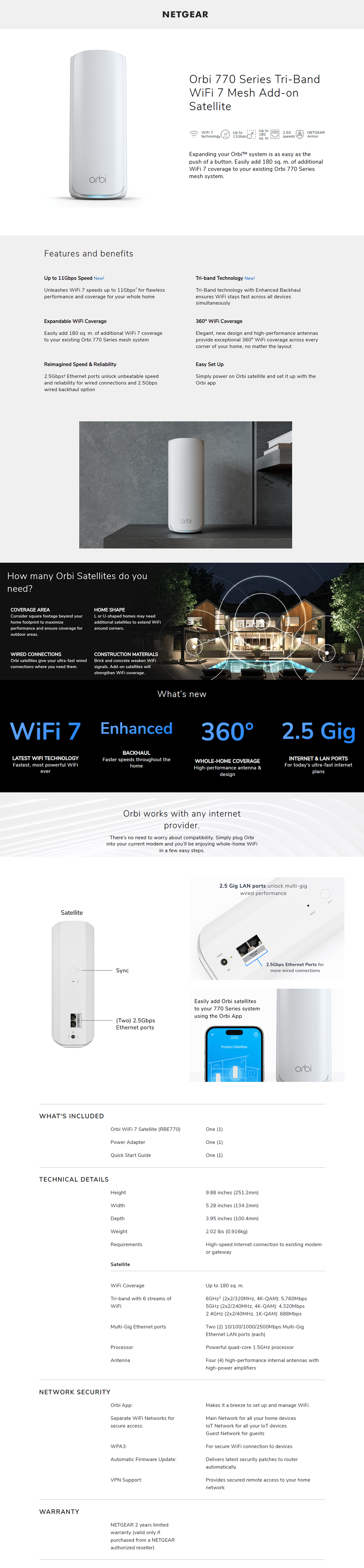 Netgear Orbi RBE770 BE11000 Tri-Band WiFi 7 Mesh System Add On ...