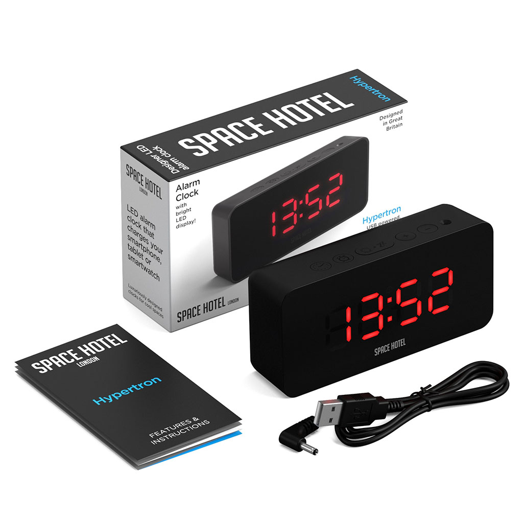 Newgate Space Hotel Hypertron Alarm Clock Black Case - Black Lens - Red ...
