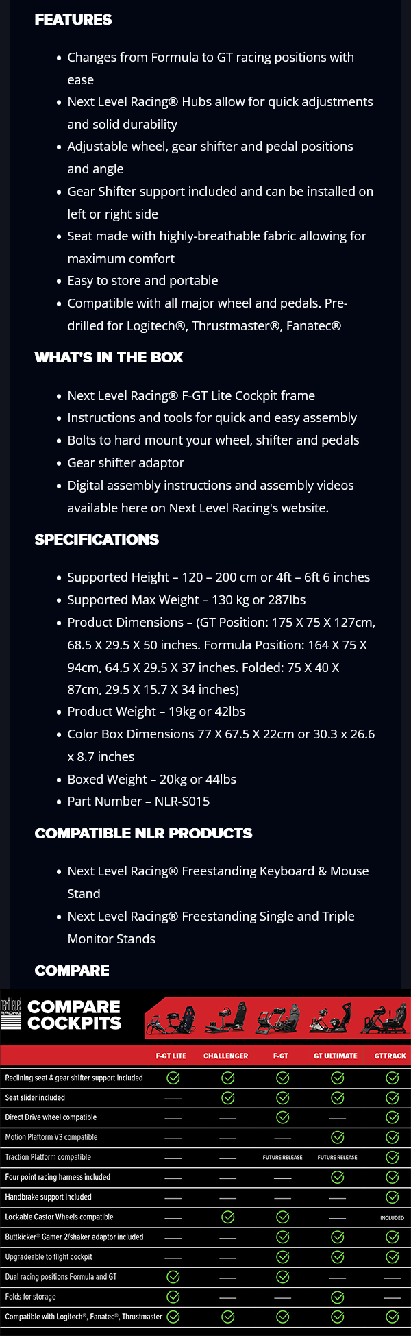 Next Level Racing F-GT Lite Formula & GT Racing Cockpit Seat - NLR-S015 ...