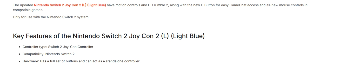 Nintendo Switch 2 Joy Con 2 Left - Light Blue - 32139 | Mwave