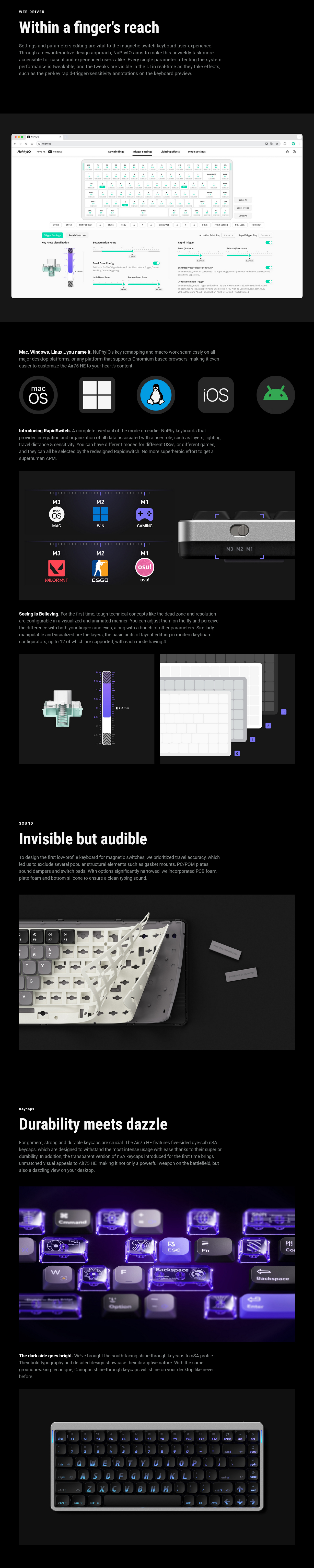 NuPhy Air75 HE Low-Profile Gaming Keyboard - Magnetic Jade Pro Switches ...