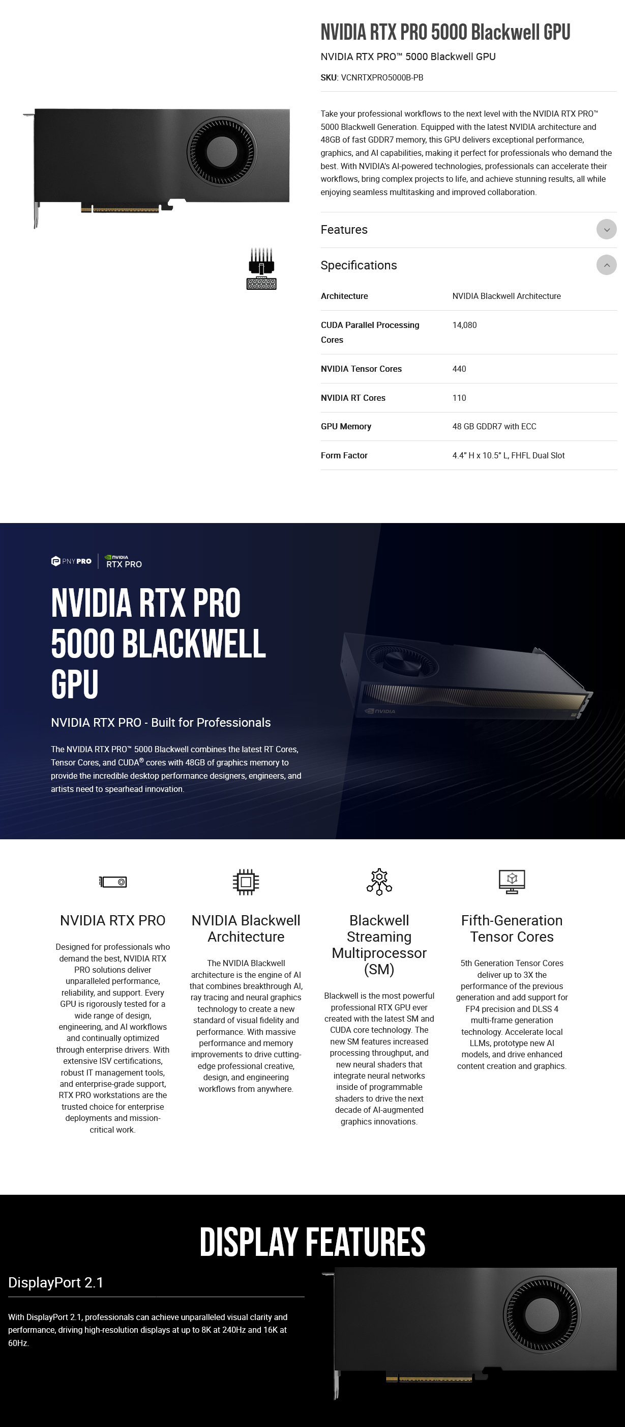 NVIDIA RTX PRO 5000 Blackwell 48GB Professional Video Card - 900-5G153 ...