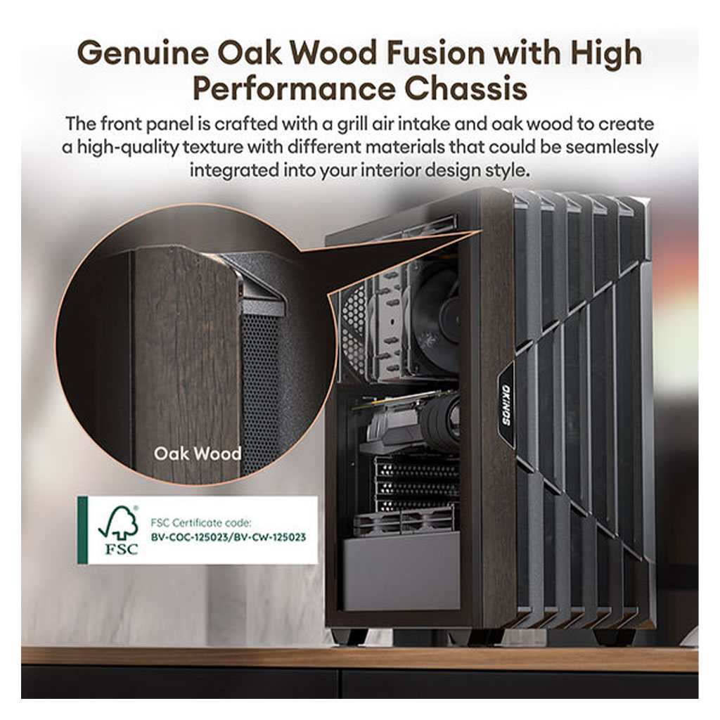 OKINOS Cypress 5 Oak Wood ATX Mid Tower Case - OKICC-CP5-ATXBWA | Mwave