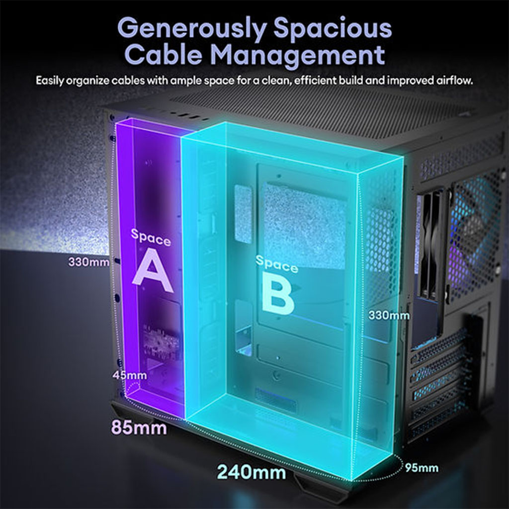 OKINOS Mirage 4 ARGB Micro ATX Case - Black - OKICC-MG4-MATXB | Mwave