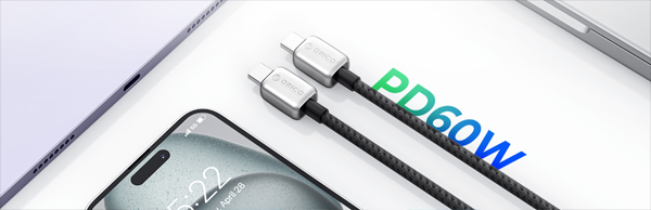 Orico 1M USB-C to USB-C PD60W Fast Charge & Data Cable - ORICO-GQZB60-10-BK-BP | Mwave