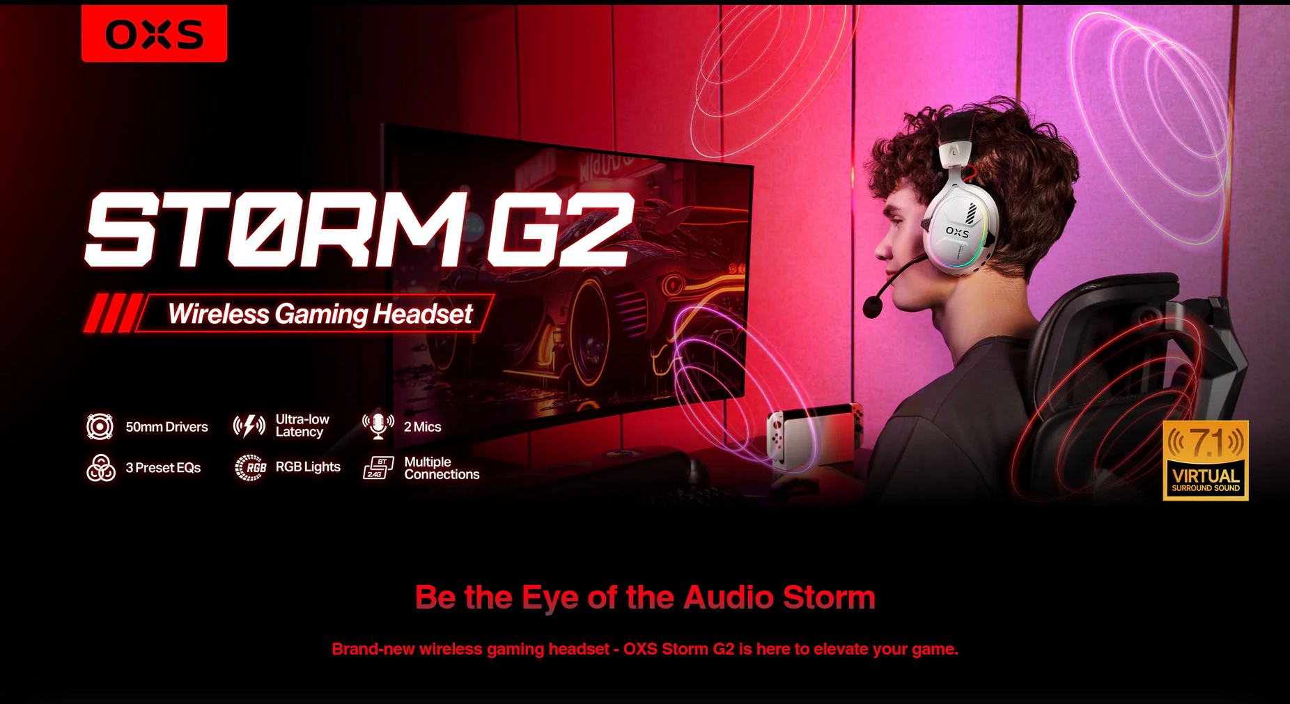 OXS Storm G2 Wireless Gaming Headset - White - OXS-STORM-G2-W | Mwave
