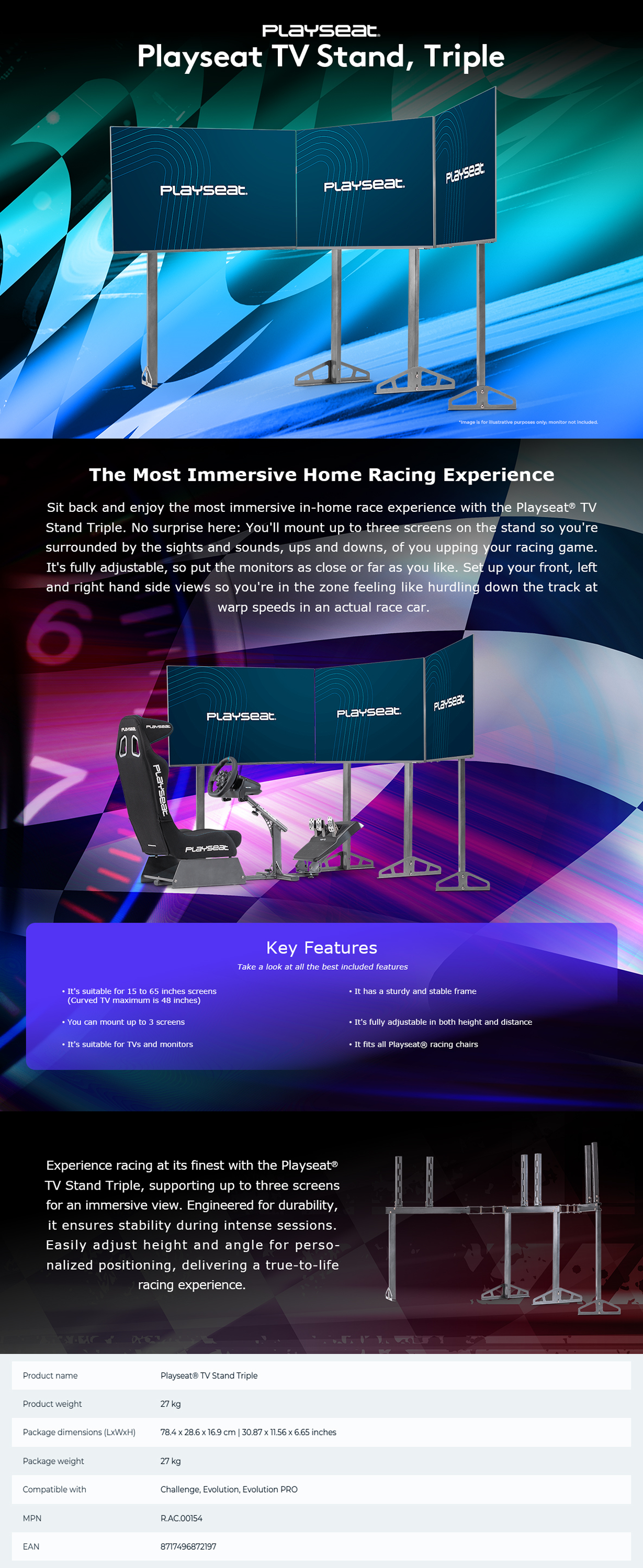 Playseat TV Stand - Triple - PSTVTP | Mwave
