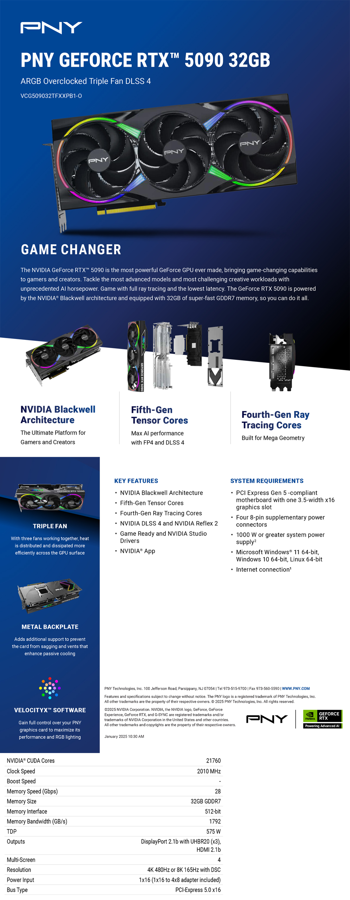 PNY GeForce RTX 5090 EPIC-X RGB Triple Fan OC 32GB Video Card ...