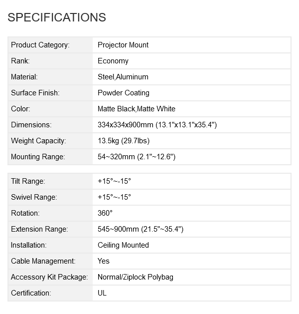 Brateck Steel Projector Ceiling Mount - PRB-18M | Mwave