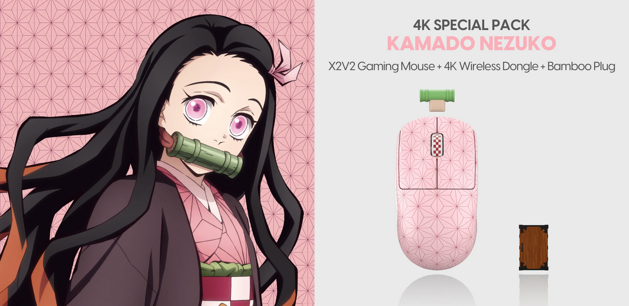 Pulsar X2V2 4K Mini Nezuko Wireless Optical Gaming Mouse - Demon Slayer ...