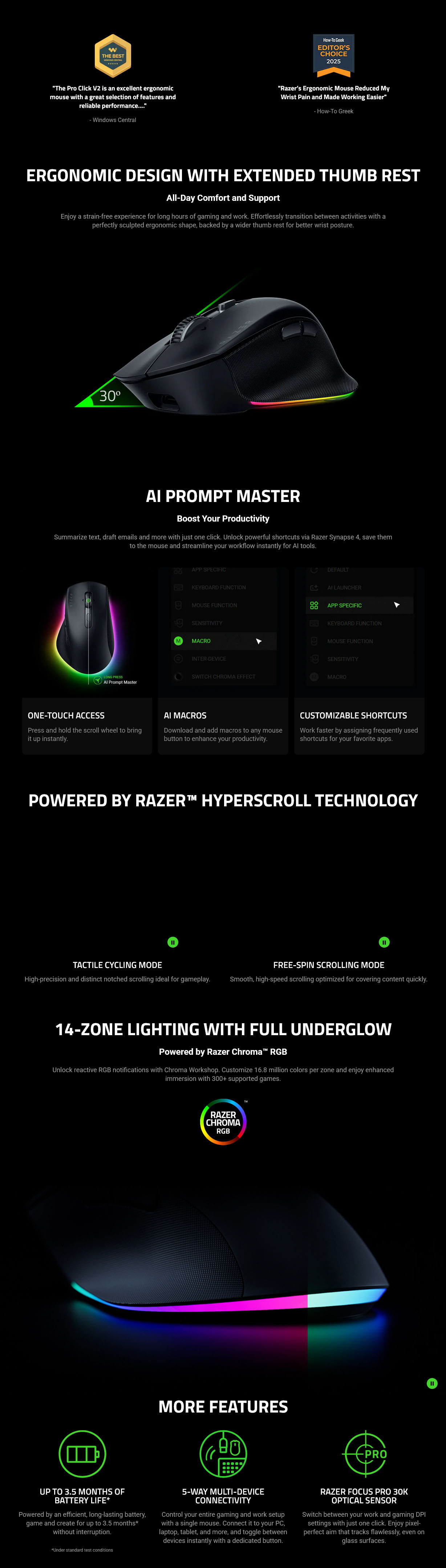 Razer Pro Click V2 Right-Handed Ergonomic Wireless Mouse - RZ01 ...