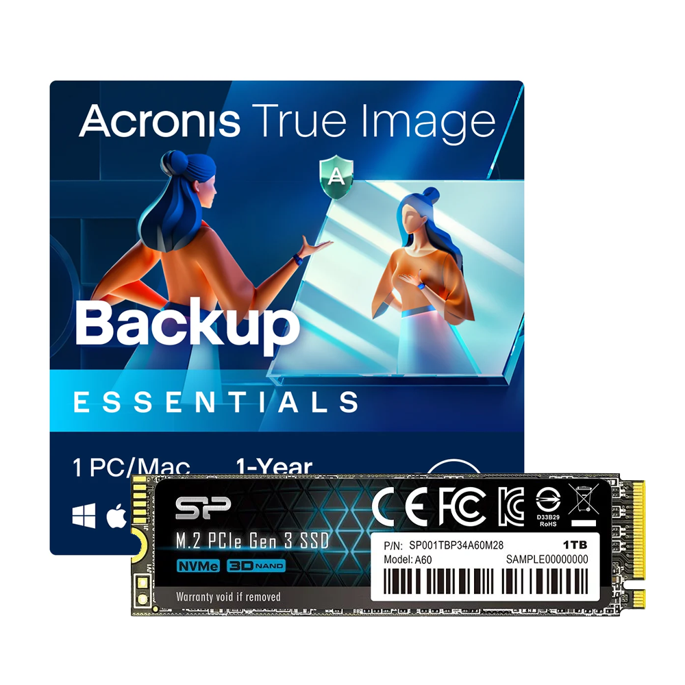 SafeDrive Bundle: 1TB NVMe Silicon Power SSD + Acronis Essential Backup ...