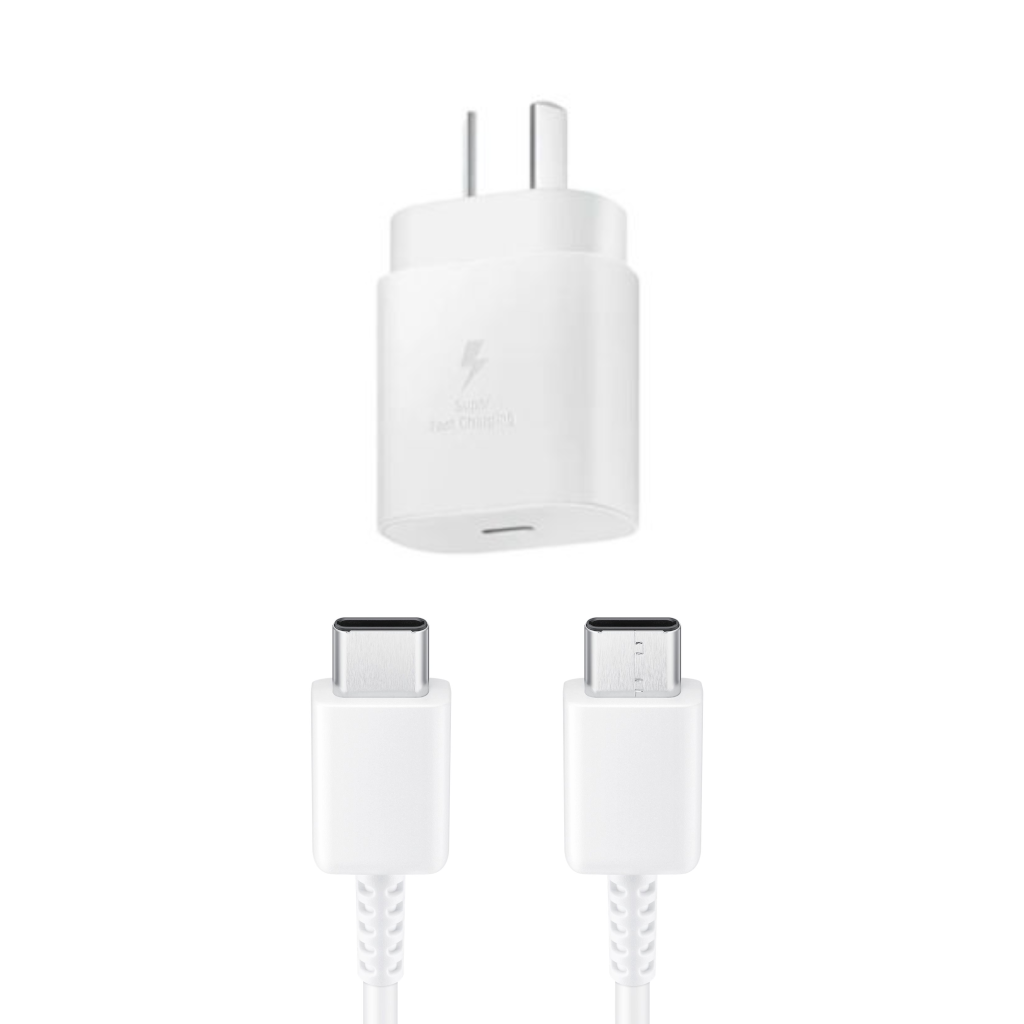 Samsung 25W AC USB-C Power Adapter + USB-C to USB-C 1M Cable (White ...