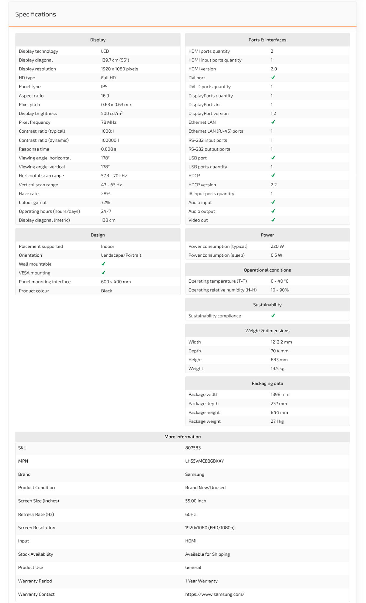 Samsung VM55C-E 55" 24/7 Extreme Narrow Bezel Video Wall Signage ...