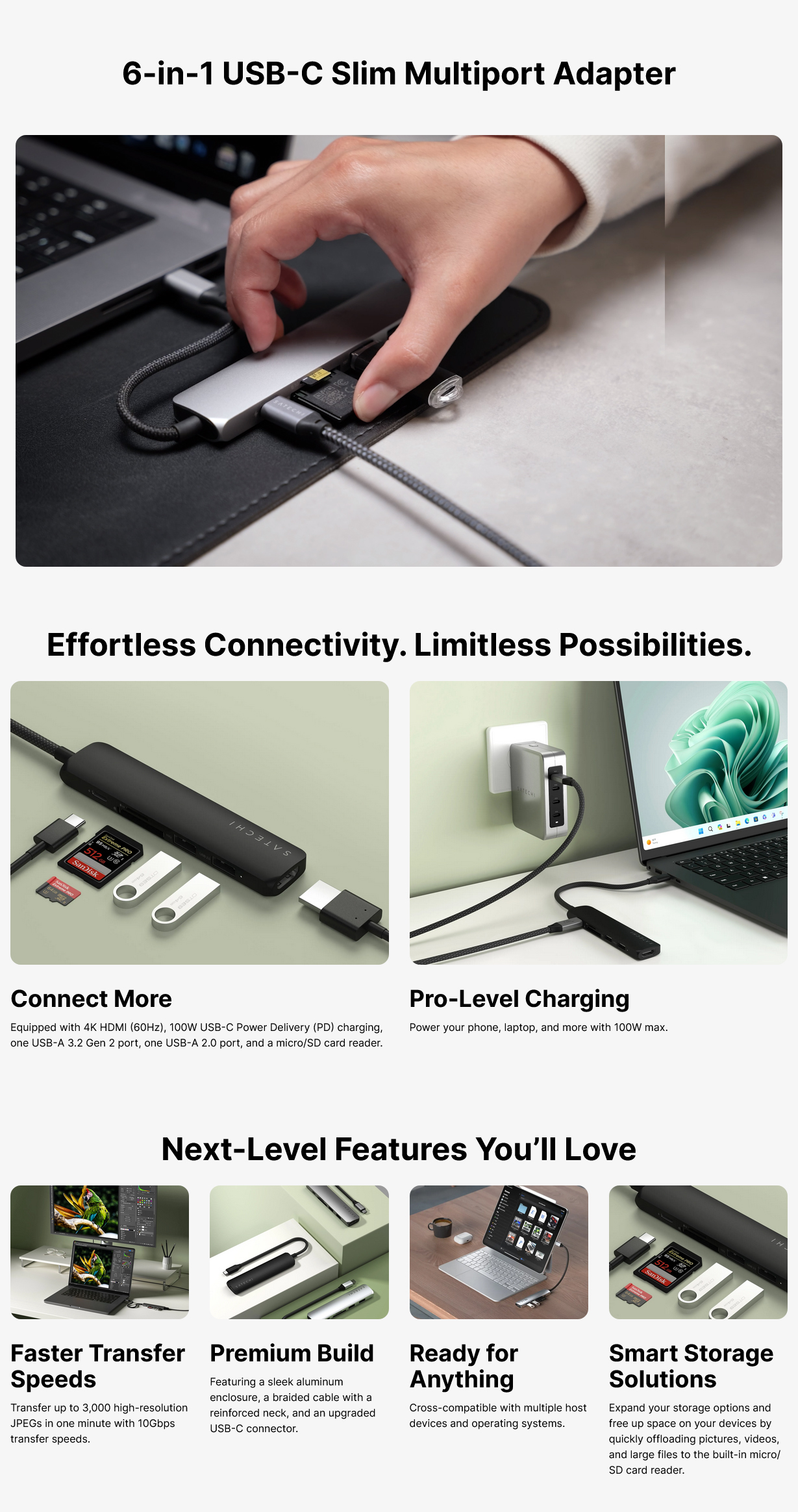 Satechi 6-in-1 USB-C Slim Multiport Adapter - Black - ST-P6SK | Mwave