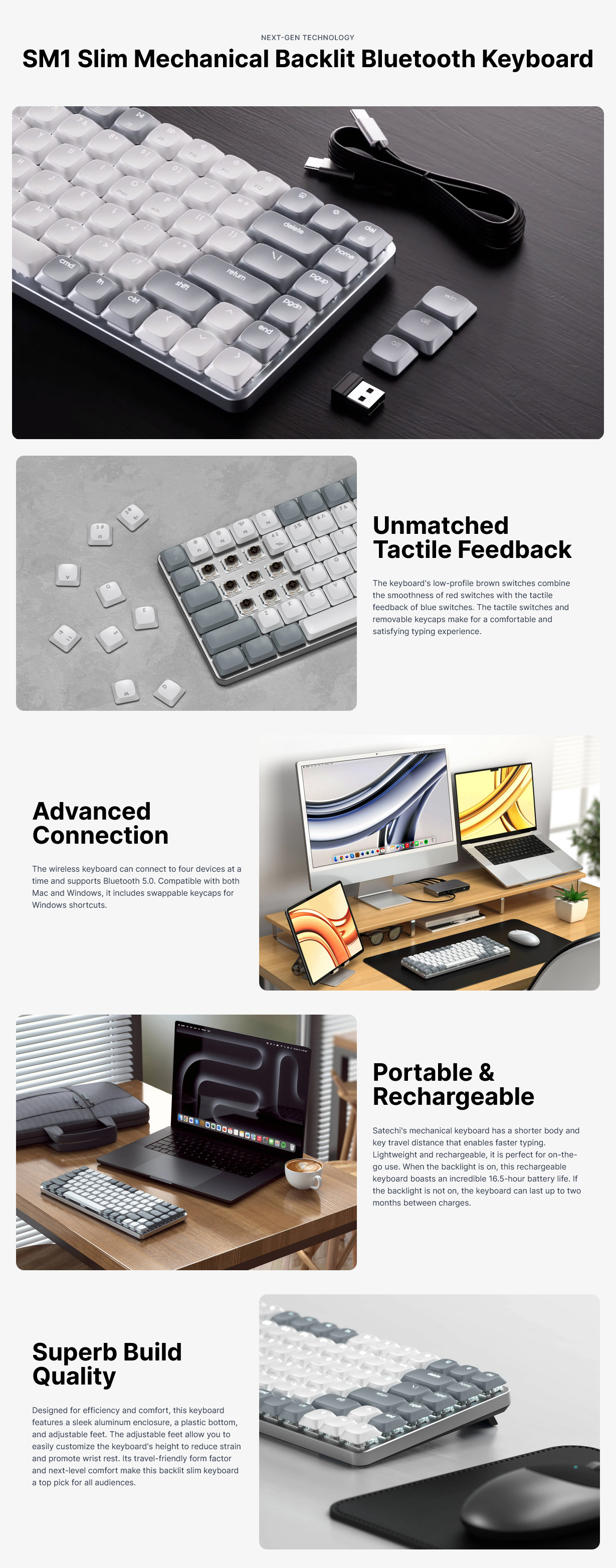 Satechi SM1 Slim Mechanical Backlit Bluetooth Keyboard - Light - ST ...