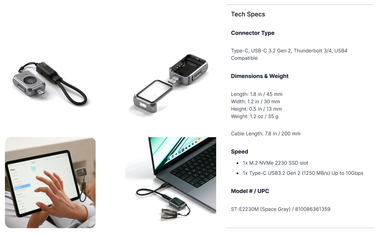 Satechi USB-C Mini NVMe SSD Enclosure - Space Grey - ST-E2230M | Mwave