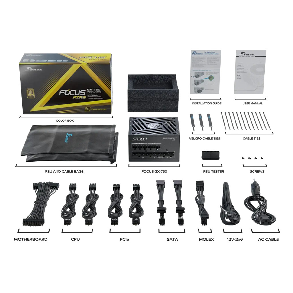 Seasonic FOCUS GX ATX 3 750W 80+ Gold Fully Modular Power Supply ...