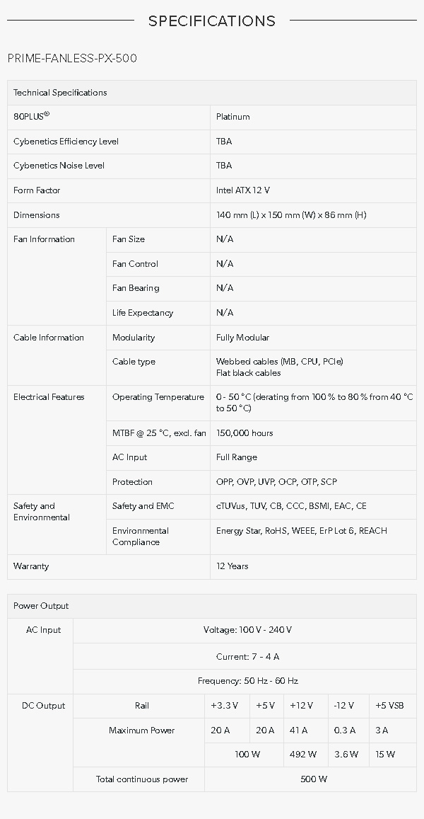 Seasonic PRIME FANLESS PX-500 ATX 500W 80 Plus Fully Modular Power ...