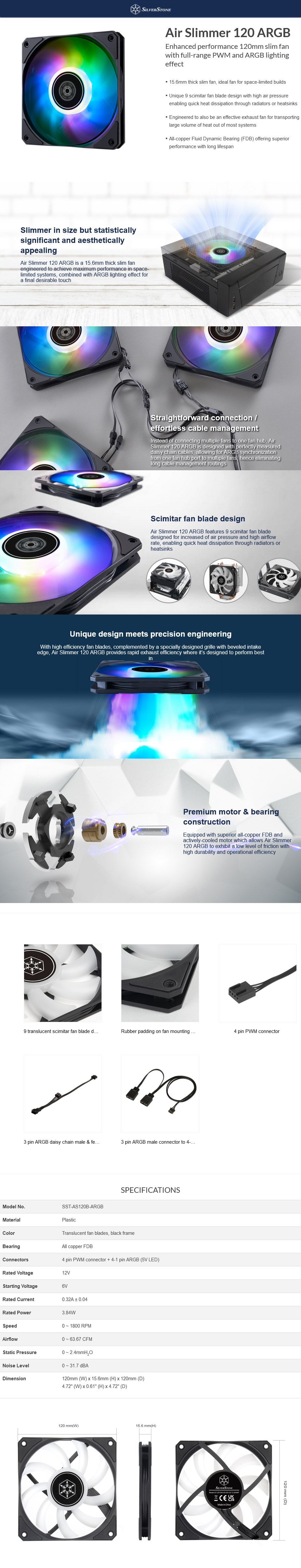 SilverStone Air Slimmer 120 ARGB Enhanced Performance Slim Case PWM Fan ...