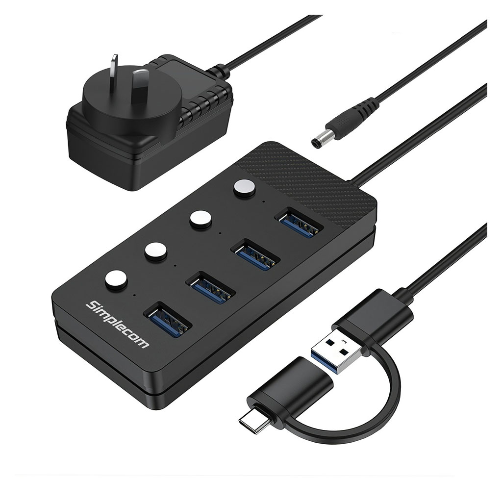 Simplecom CH345C SuperSpeed USB-A & USB-C to 4-Port USB 3.0 Hub ...