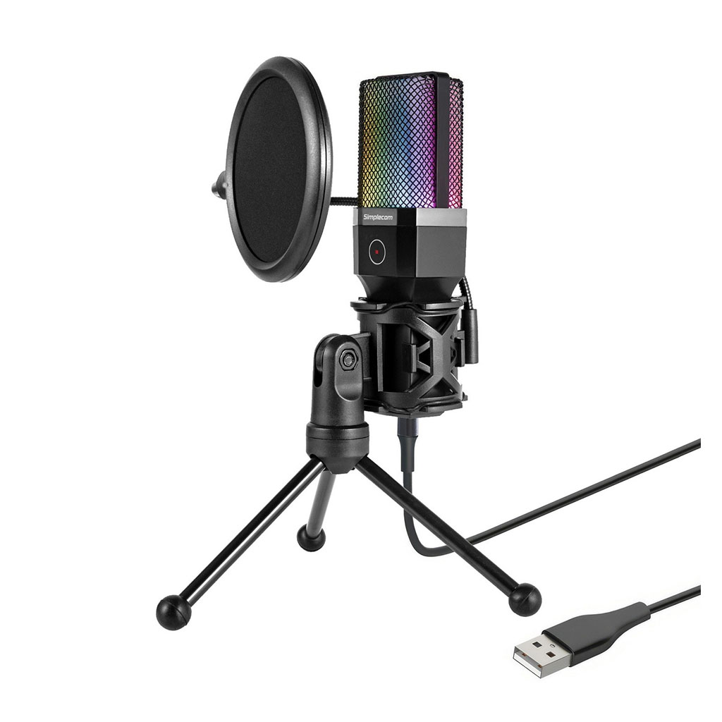 Simplecom UM650 USB-C Cardioid Condenser RGB Gaming Microphone with ...