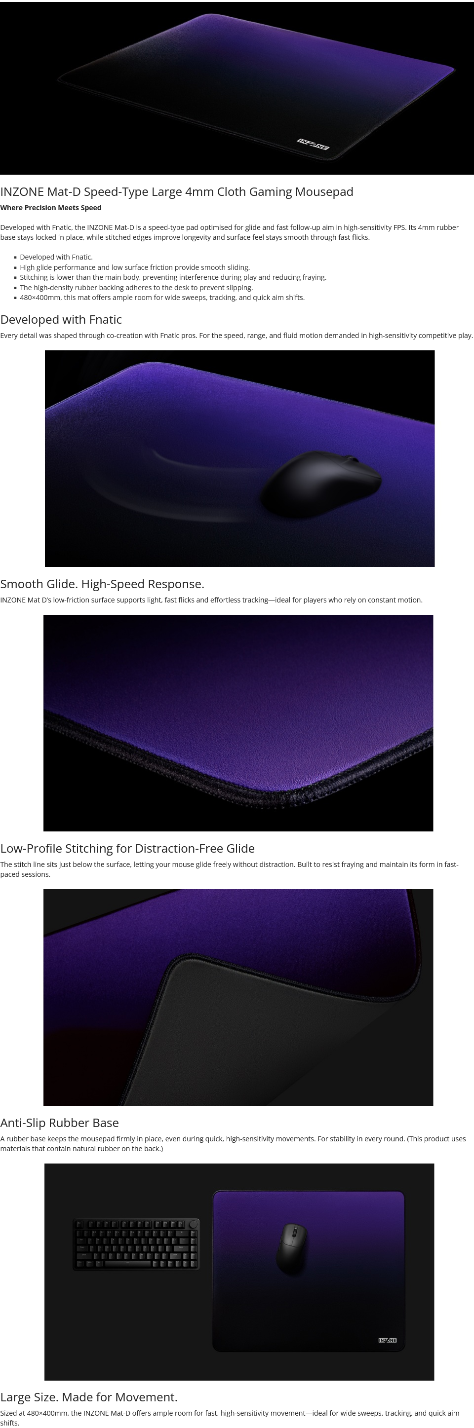 Sony INZONE Mat-D Gaming Mouse Pad - L - MPDD700B | Mwave