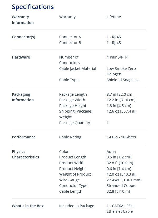 StarTech 10m LSZH CAT6a Ethernet Cable - 10GbE S/FTP 100W PoE Aqua ...