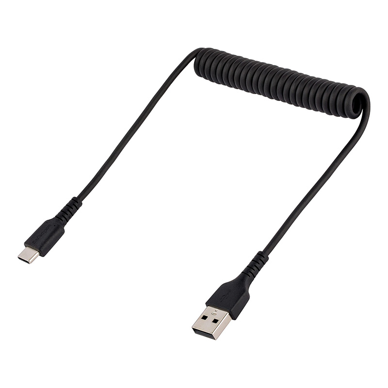 StarTech 50cm USB-A to USB-C Rugged Coiled Charging Cable - Black ...