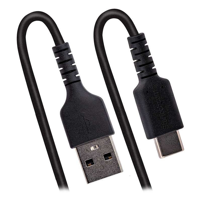 StarTech 50cm USB-A to USB-C Rugged Coiled Charging Cable - Black ...