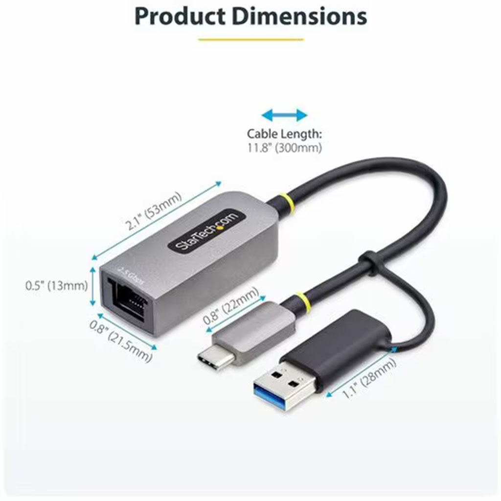 StarTech 2.5GbE USB-C to Ethernet Adapter with USB-A Converter - U2GA ...