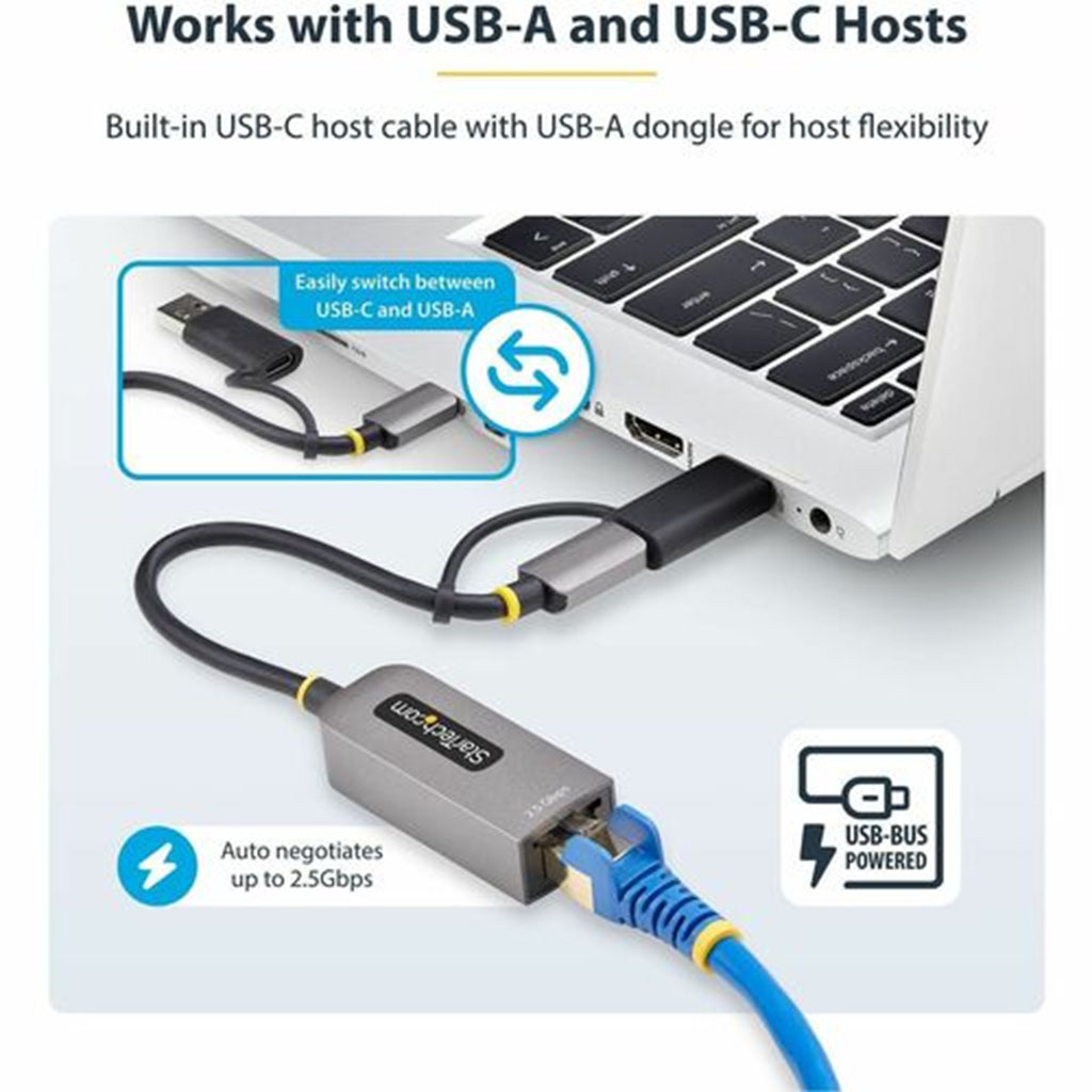 StarTech 2.5GbE USB-C to Ethernet Adapter with USB-A Converter - U2GA ...