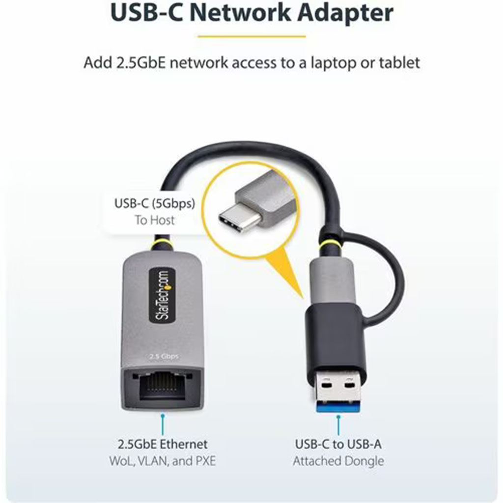 StarTech 2.5GbE USB-C to Ethernet Adapter with USB-A Converter - U2GA ...