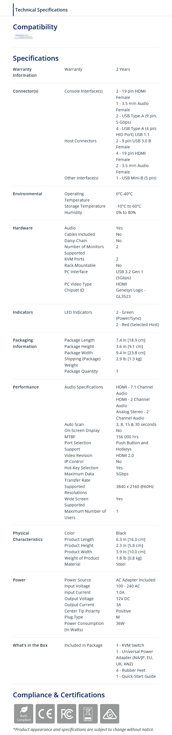 StarTech 2 Port Dual Monitor HDMI KVM Switch - 4K 60Hz w/ USB 3.0 Hub ...