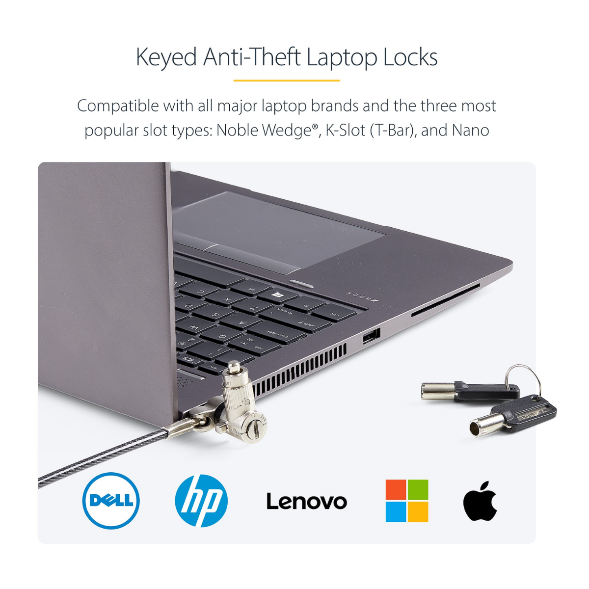 StarTech 2m Universal Security Cable Laptop Keyed Lock - 25 Pack ...