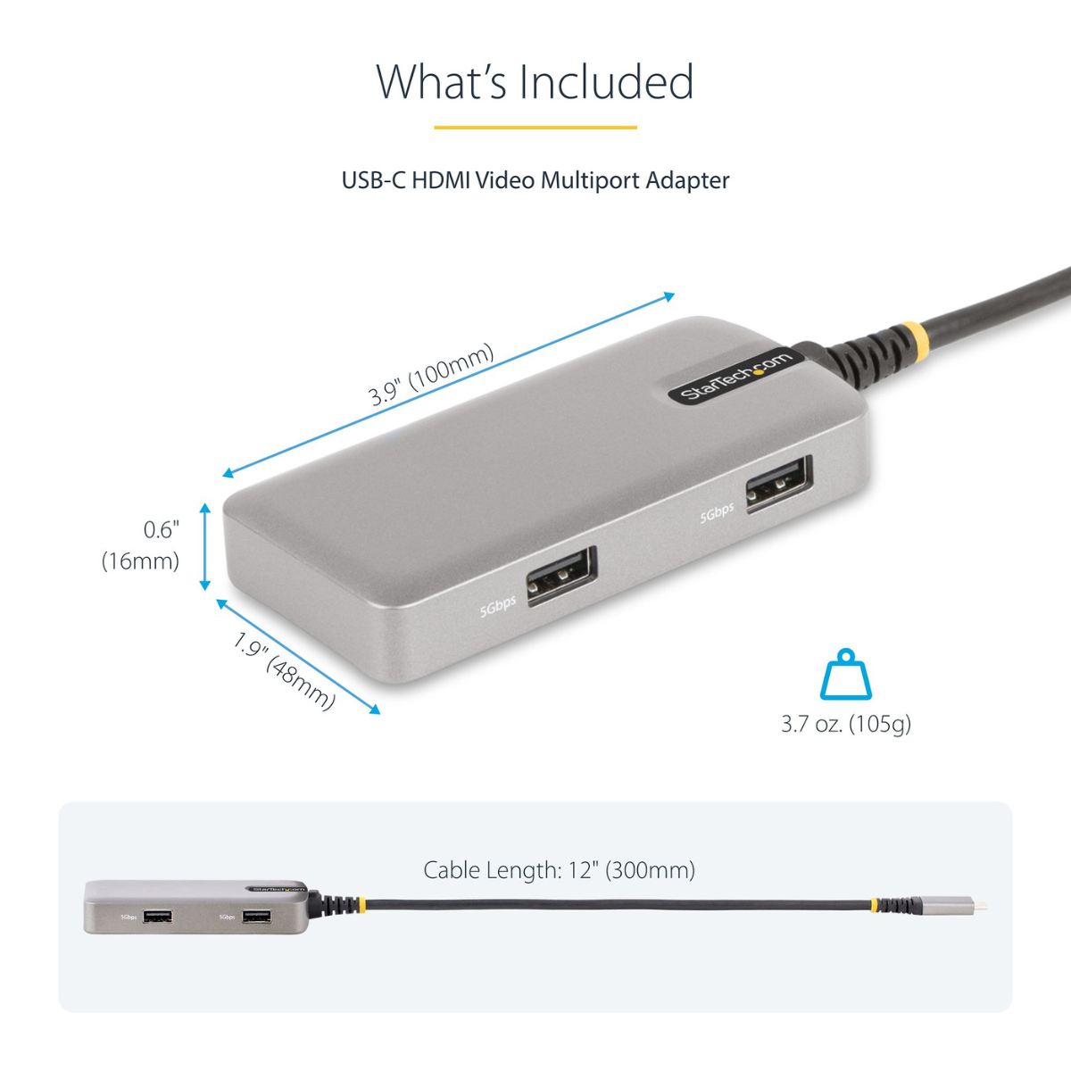 StarTech USB-C to 4K HDMI/USB 3.0 Hub Multiport Adapter - 103B-USBC ...