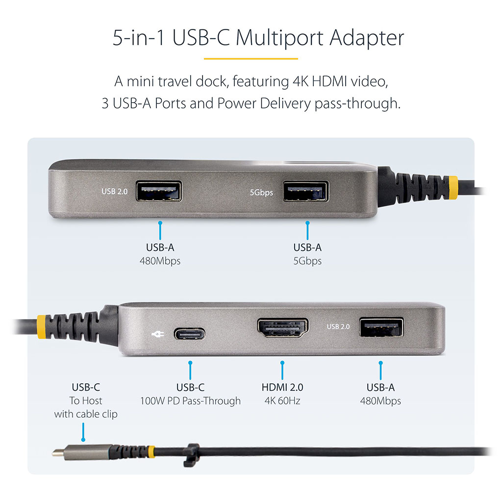 StarTech USB-C to 4K HDMI/USB-A Hub Multiport Adapter - 104B-USBC ...