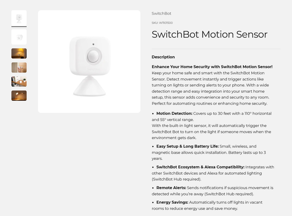 SwitchBot Motion Sensor - W1101500 | Mwave