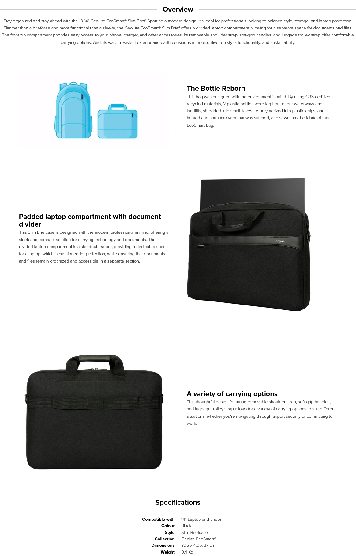 Targus 13-14" GeoLite EcoSmart Slim Briefcase - TBS576GL | Mwave