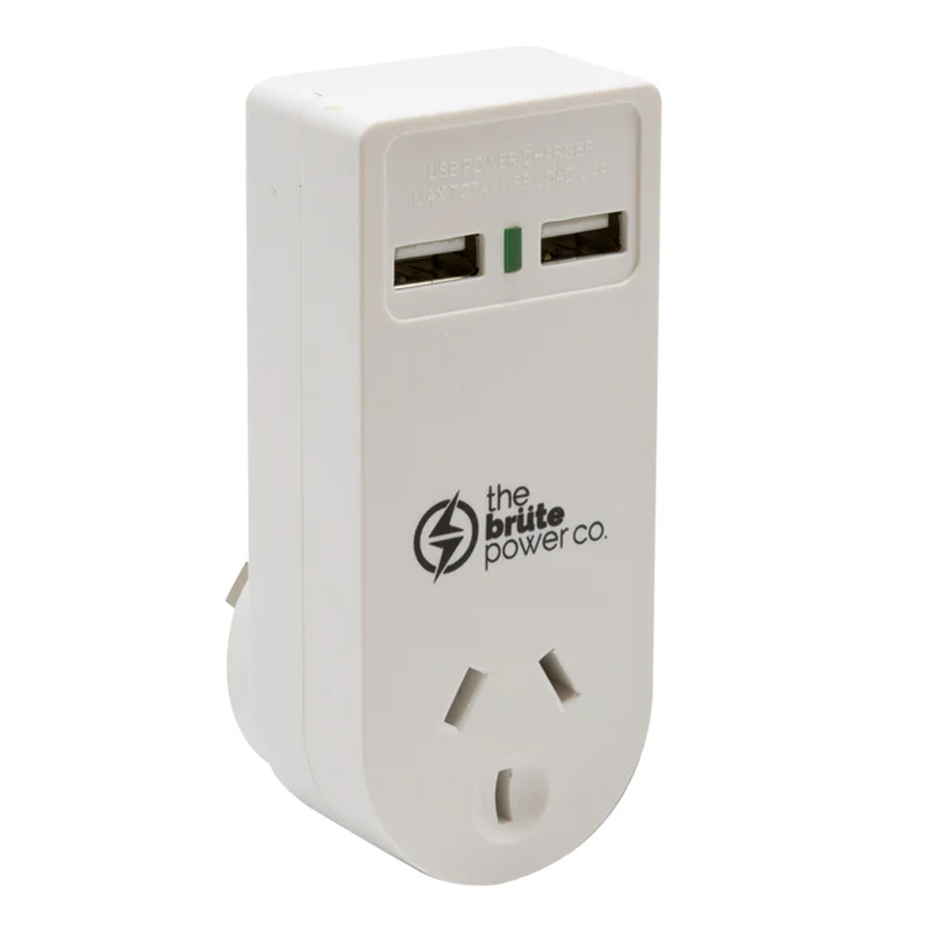 The Brute Power Co 1 Plug Surge Protected Power Adapter with 2x USB-A ...