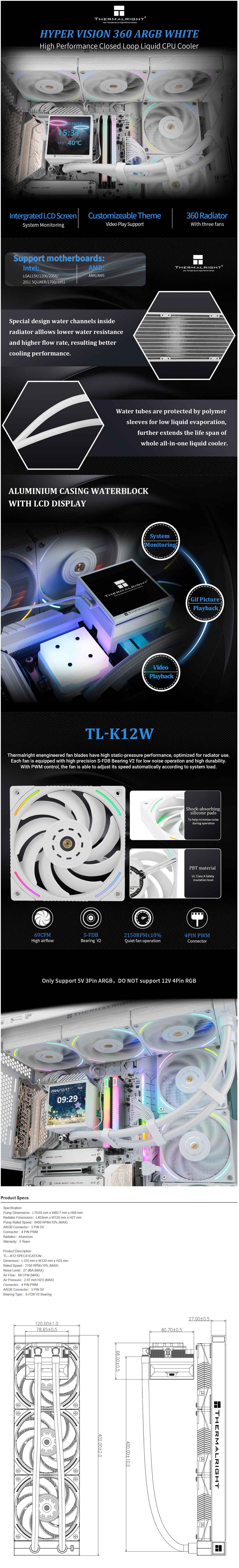 Thermalright Hyper Vision 360 UB ARGB CPU Cooler - White - Hyper Vision ...
