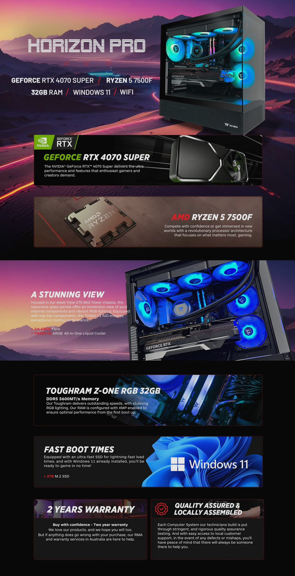 Thermaltake Horizon Pro Desktop Gaming PC R5-7500F 32GB 2TB RTX 4070S W11H - CA-4Q2-00D1WA-02 ...