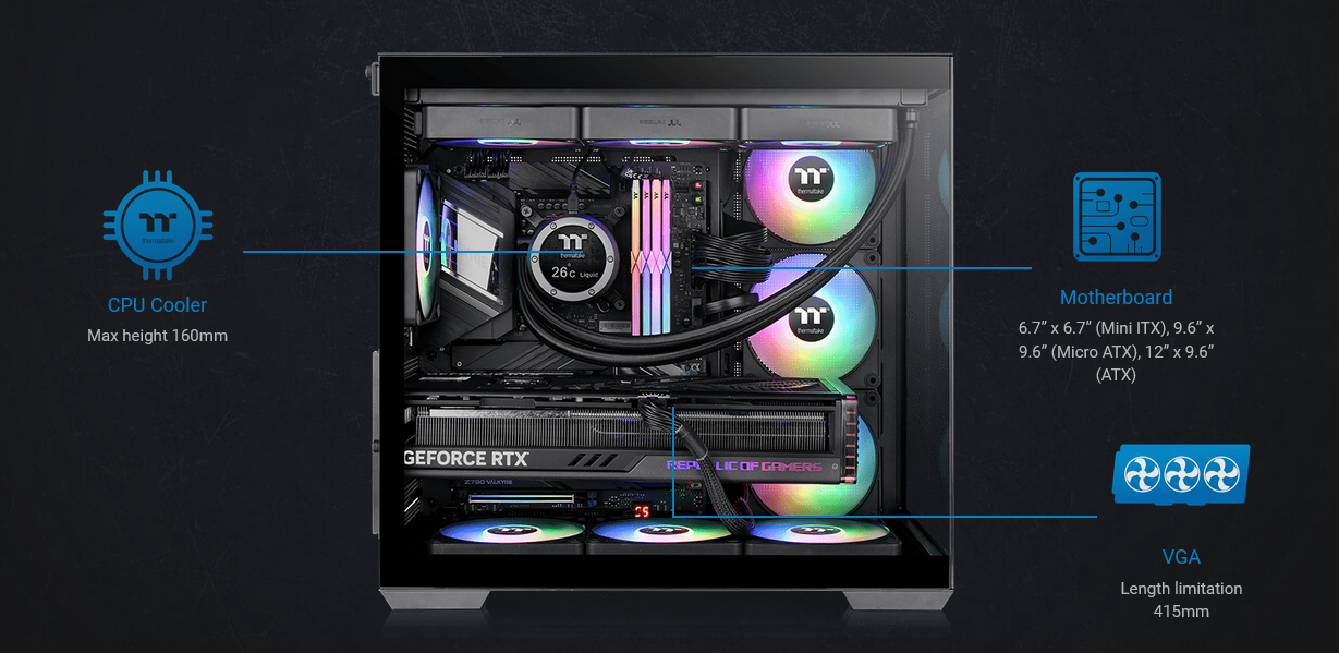 Thermaltake View 380 Tempered Glass ARGB Mid Tower Case Black Edition ...