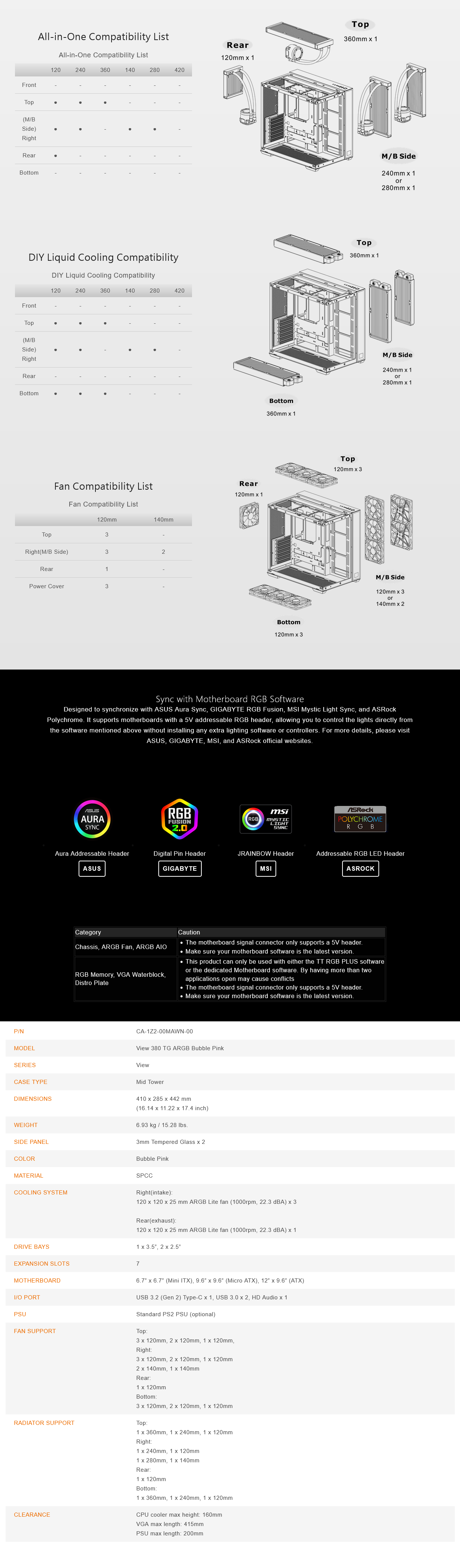 Thermaltake View 380 Tempered Glass ARGB Mid Tower Case - Bubble Pink ...