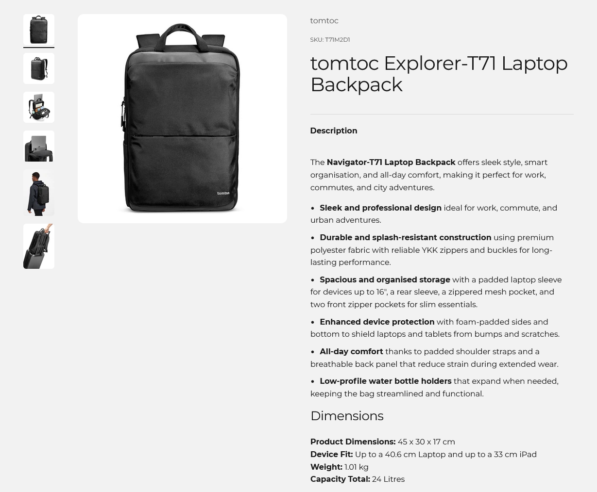 tomtoc Explorer-T71 Laptop Backpack - T71M2D1 | Mwave