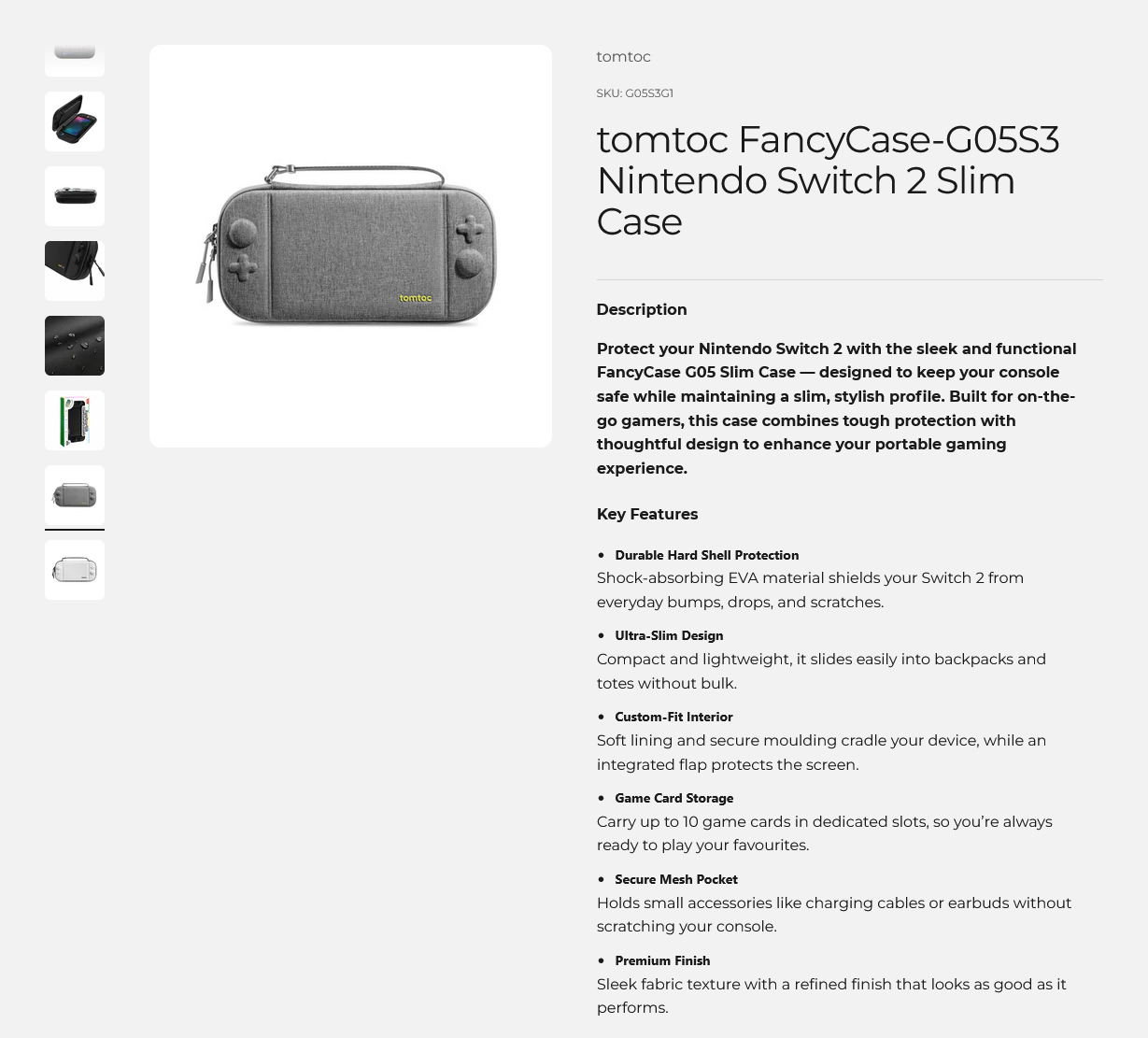 tomtoc FancyCase-G05S3 Nintendo Switch 2 Slim Case - Grey - G05S3G1 | Mwave